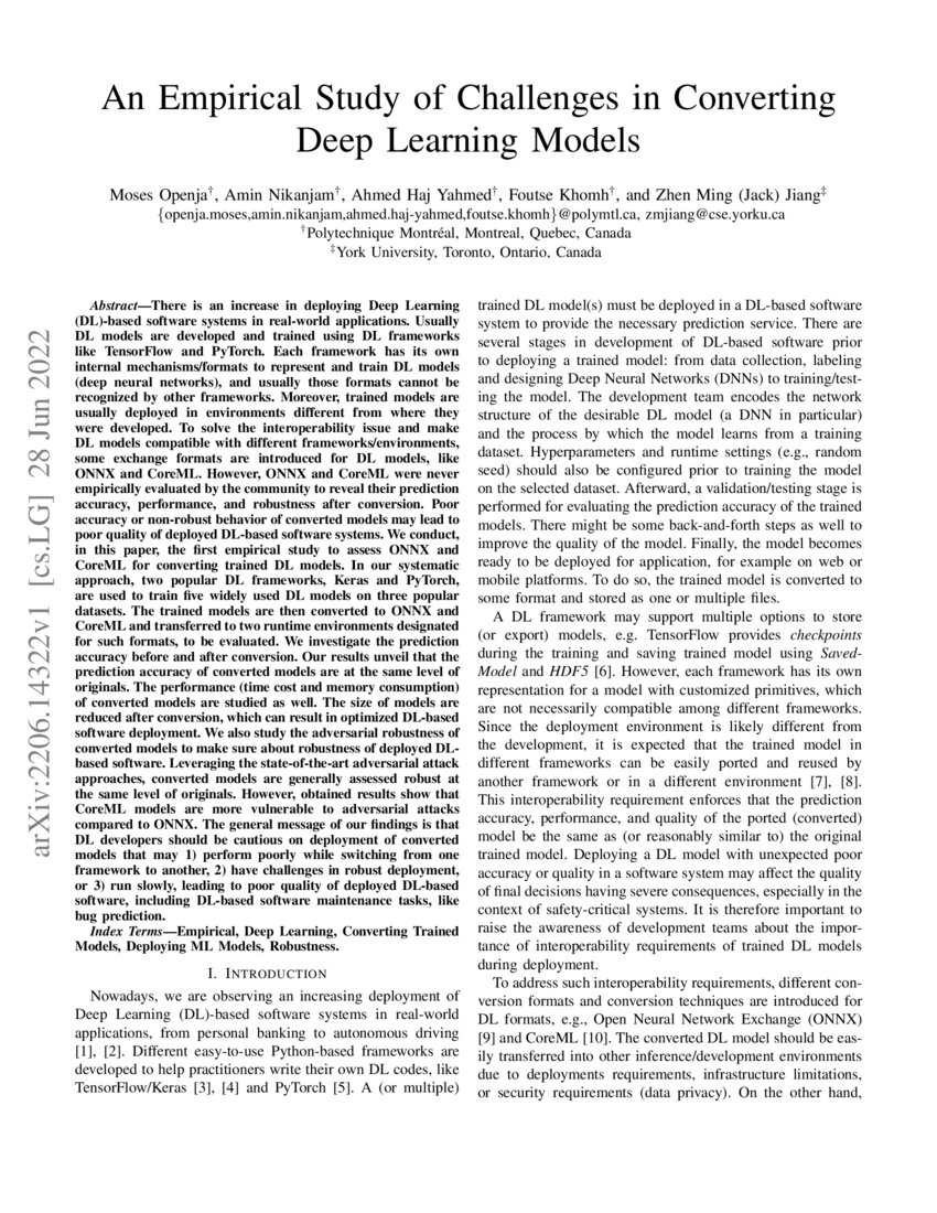 An Empirical Study of Challenges in Converting Deep Learning Models | DeepAI