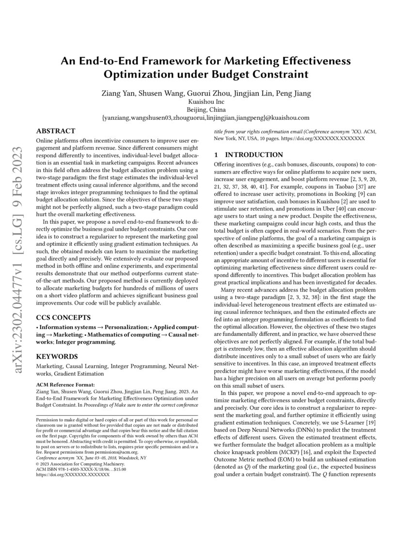 An End To End Framework For Marketing Effectiveness Optimization Under Budget Constraint Deepai
