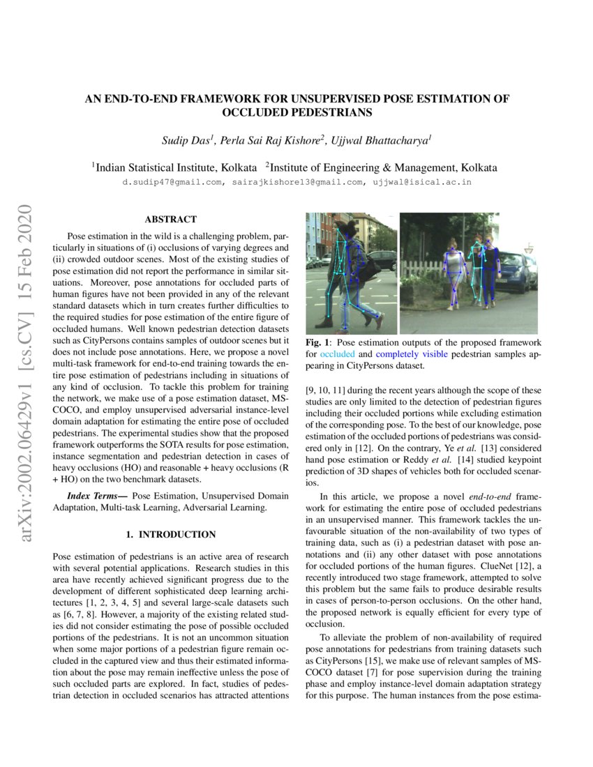 An End To End Framework For Unsupervised Pose Estimation Of Occluded