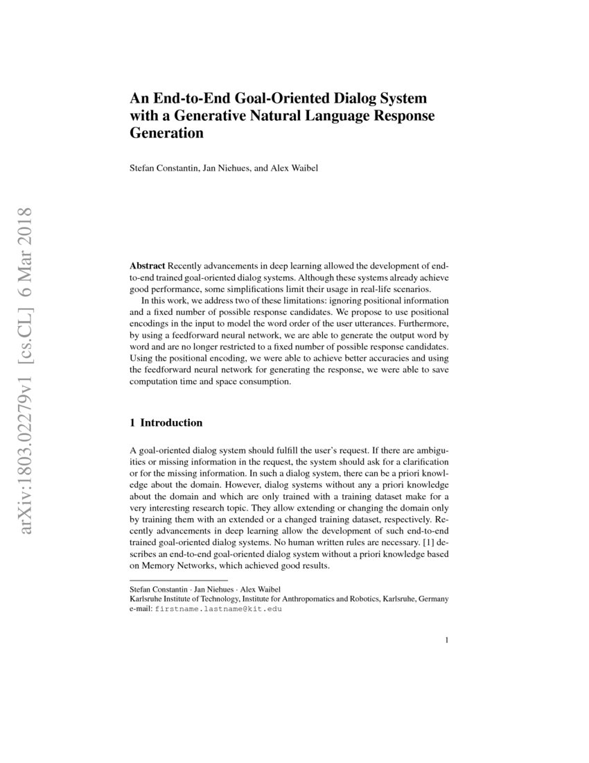An End-to-End Goal-Oriented Dialog System with a Generative Natural Language Response Generation ...