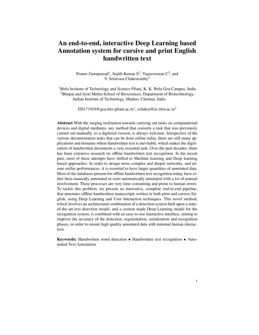 An End To End Interactive Deep Learning Based Annotation System For Cursive And Print English