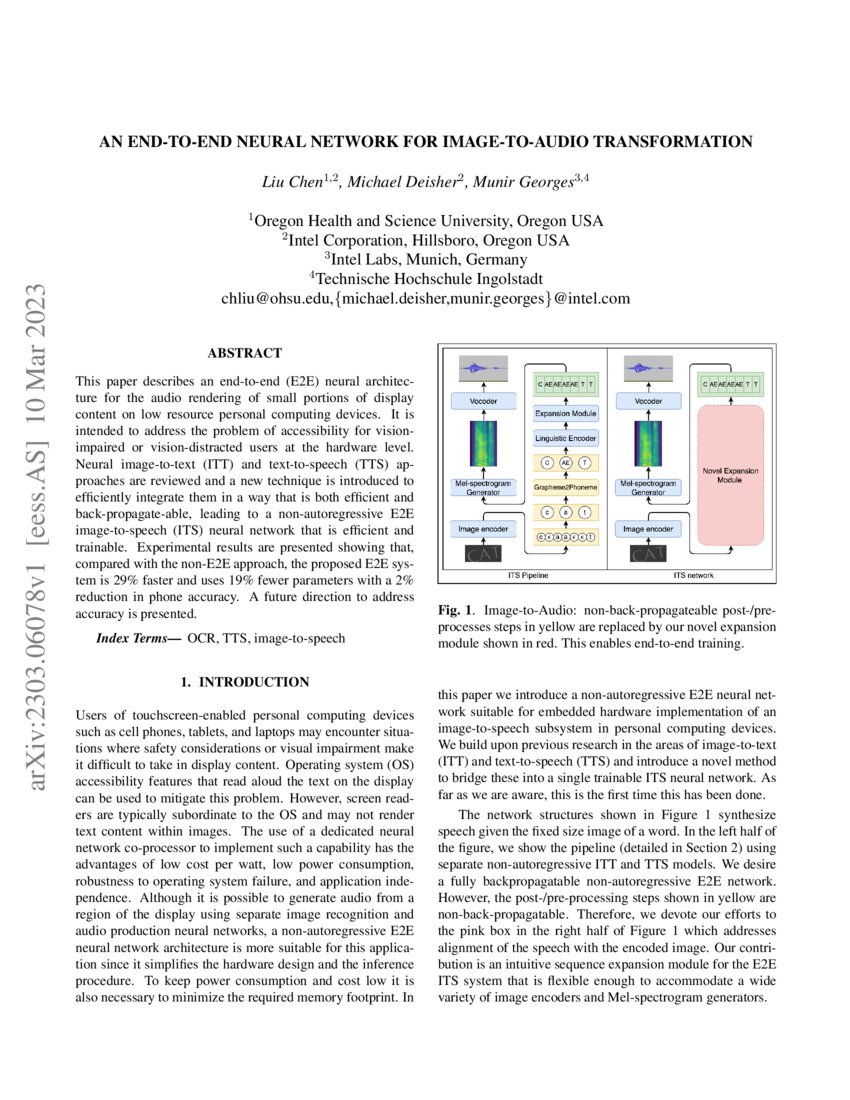 An End-to-End Neural Network for Image-to-Audio Transformation | DeepAI