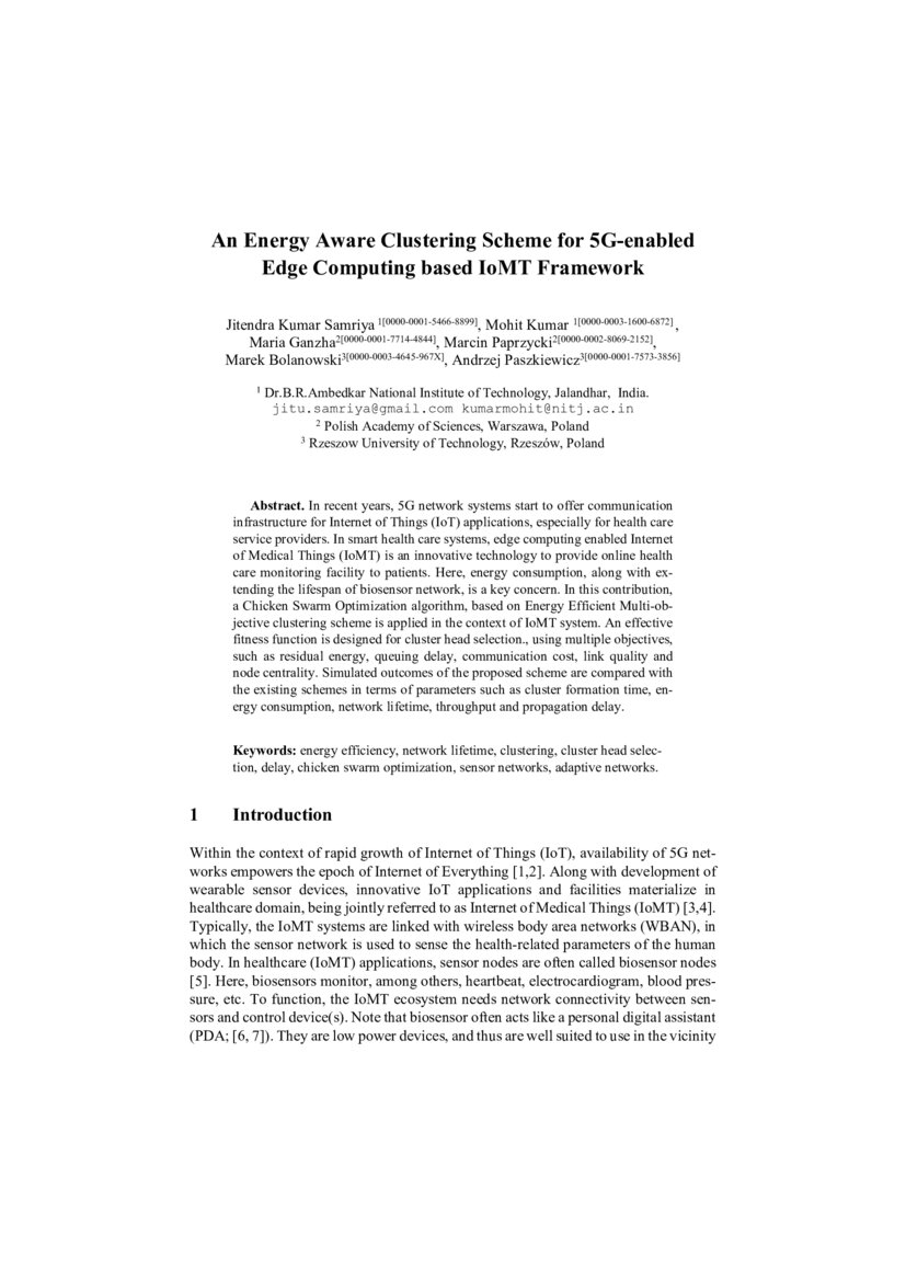 An Energy Aware Clustering Scheme for 5G-enabled Edge Computing based IoMT Framework | DeepAI