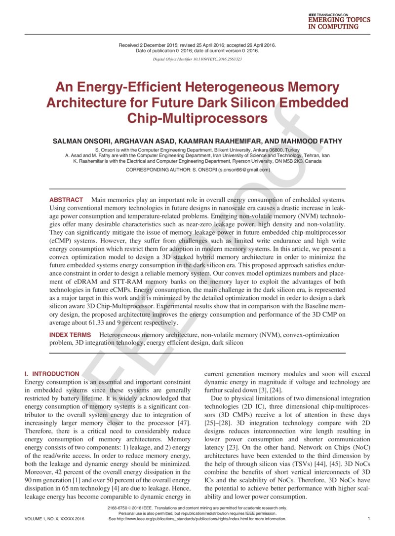 An Energy-Efficient Heterogeneous Memory Architecture for Future Dark Silicon Embedded Chip ...
