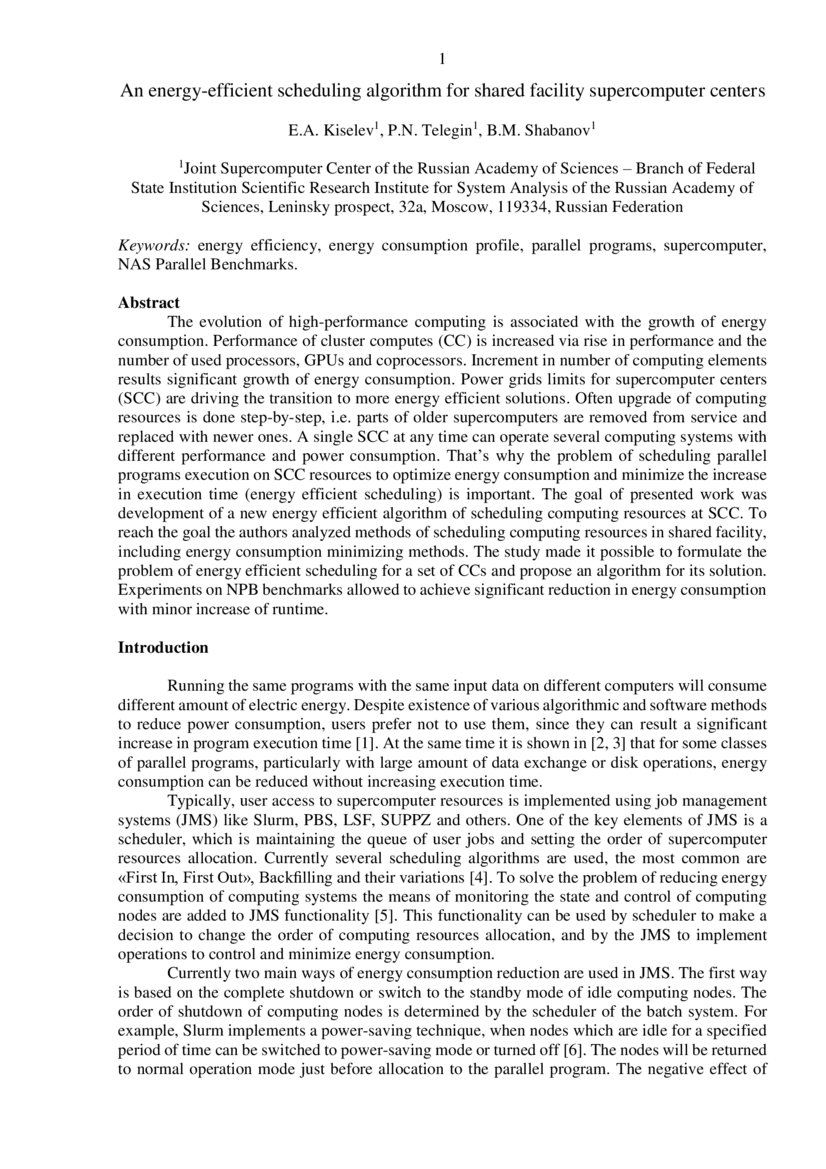 An Energy Efficient Scheduling Algorithm For Shared Facility Supercomputer Centers Deepai 