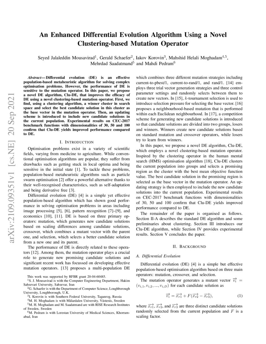 An Enhanced Differential Evolution Algorithm Using A Novel Clustering