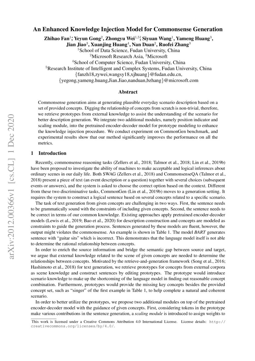 An Enhanced Knowledge Injection Model for Commonsense Generation | DeepAI