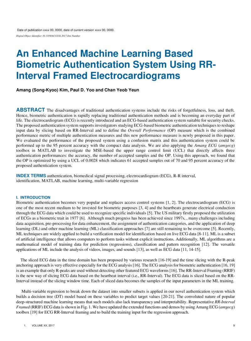 An Enhanced Machine Learning Based Biometric Authentication System Using Rr Interval Framed