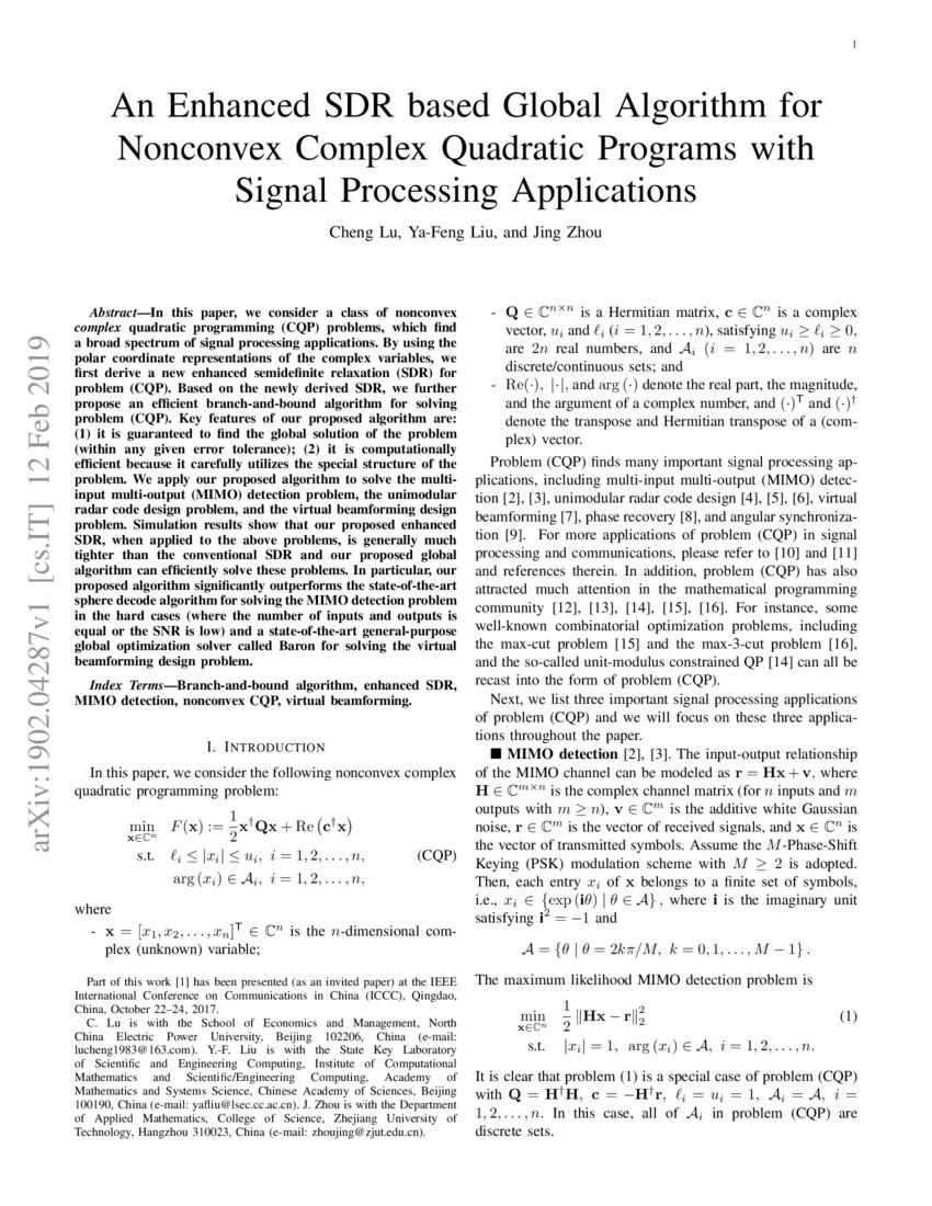 An Enhanced Sdr Based Global Algorithm For Nonconvex Complex Quadratic Programs With Signal 2692