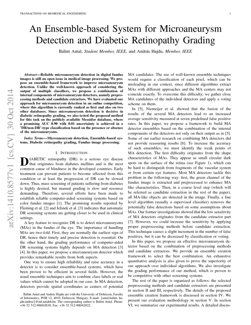 An Ensemble-based System for Microaneurysm Detection and Diabetic ...
