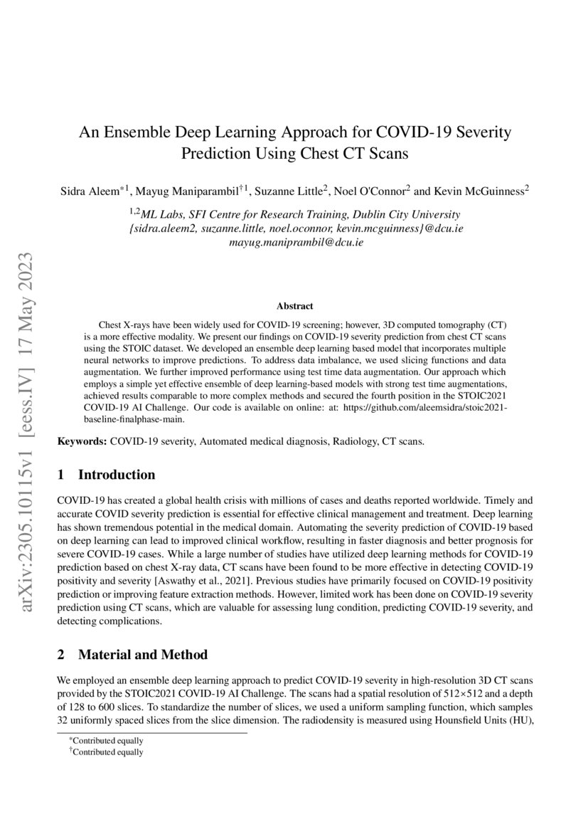 An Ensemble Deep Learning Approach for COVID-19 Severity Prediction Using Chest CT Scans | DeepAI