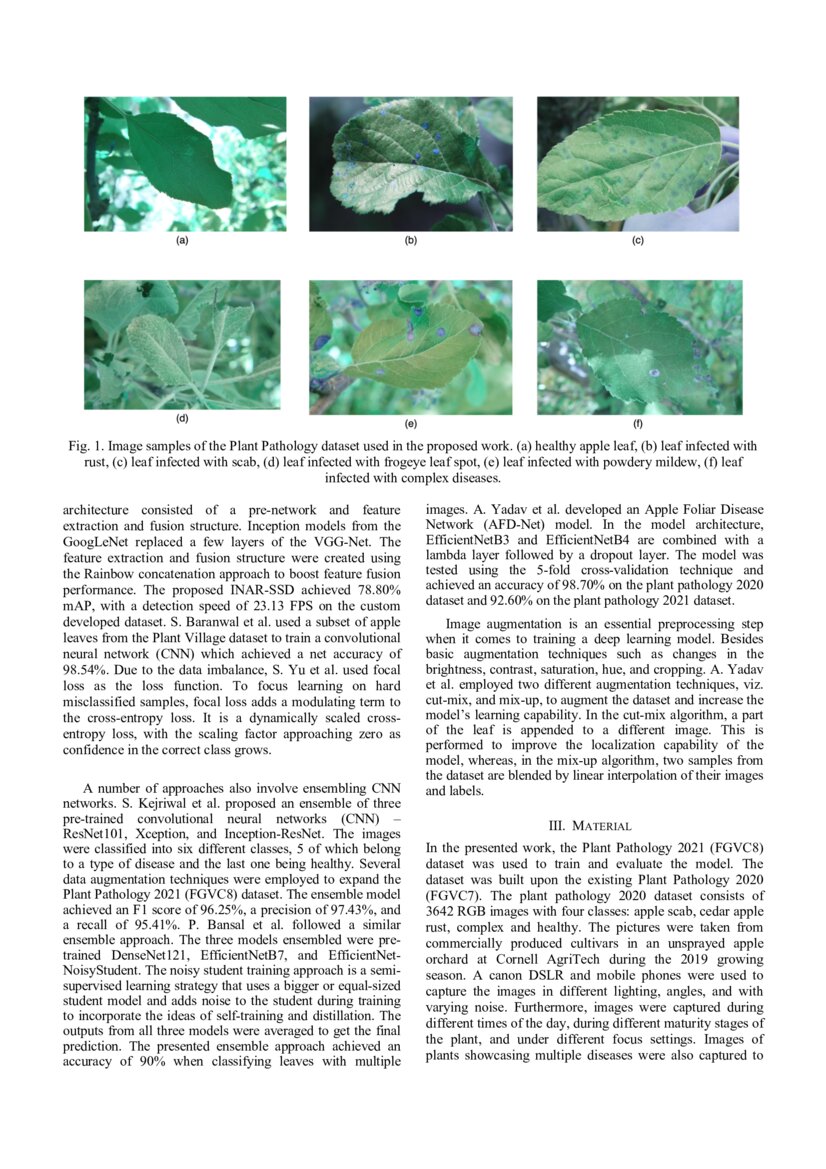 An Ensemble Of Convolutional Neural Networks To Detect Foliar Diseases In Apple Plants Deepai