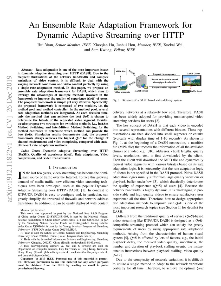 An Ensemble Rate Adaptation Framework for Dynamic Adaptive Streaming Over HTTP | DeepAI
