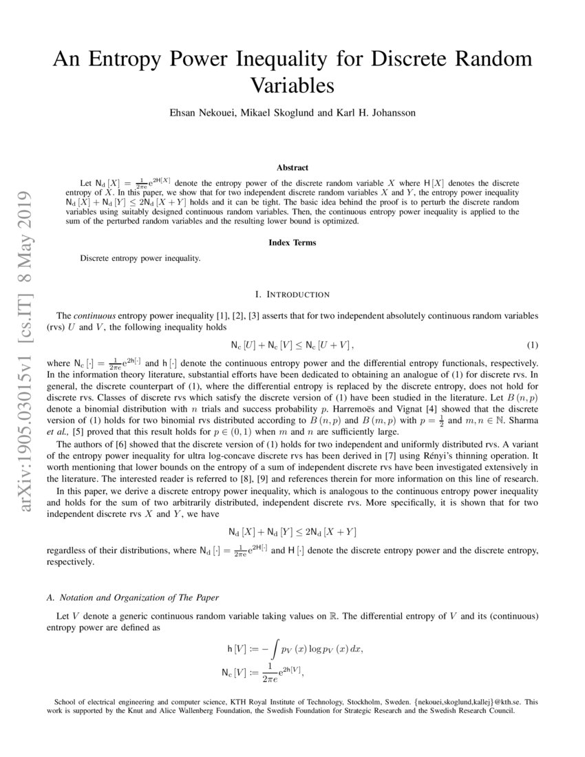 An Entropy Power Inequality for Discrete Random Variables | DeepAI