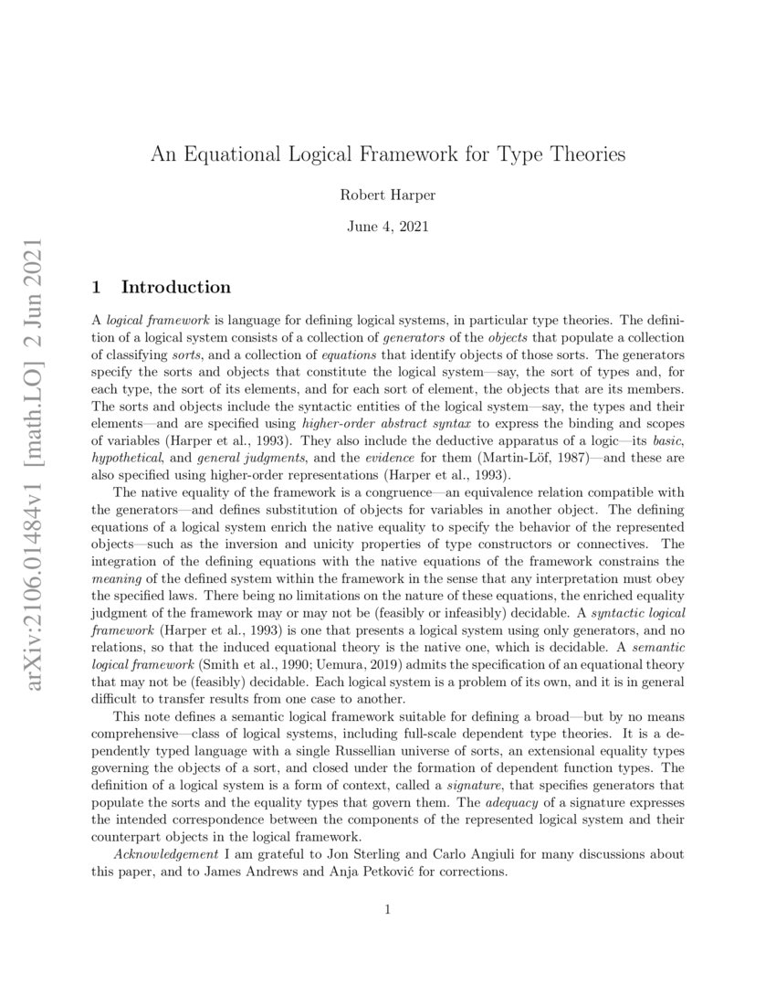 An Equational Logical Framework for Type Theories | DeepAI