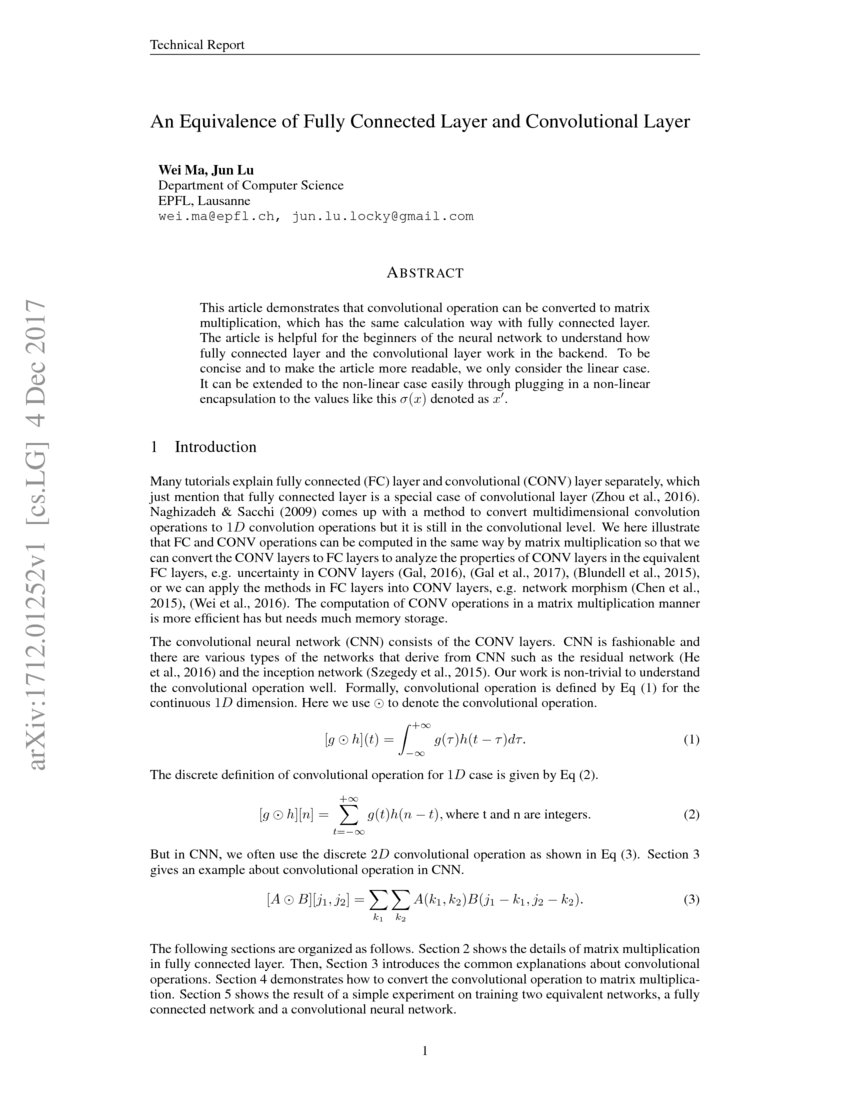 An Equivalence Of Fully Connected Layer And Convolutional Layer Deepai