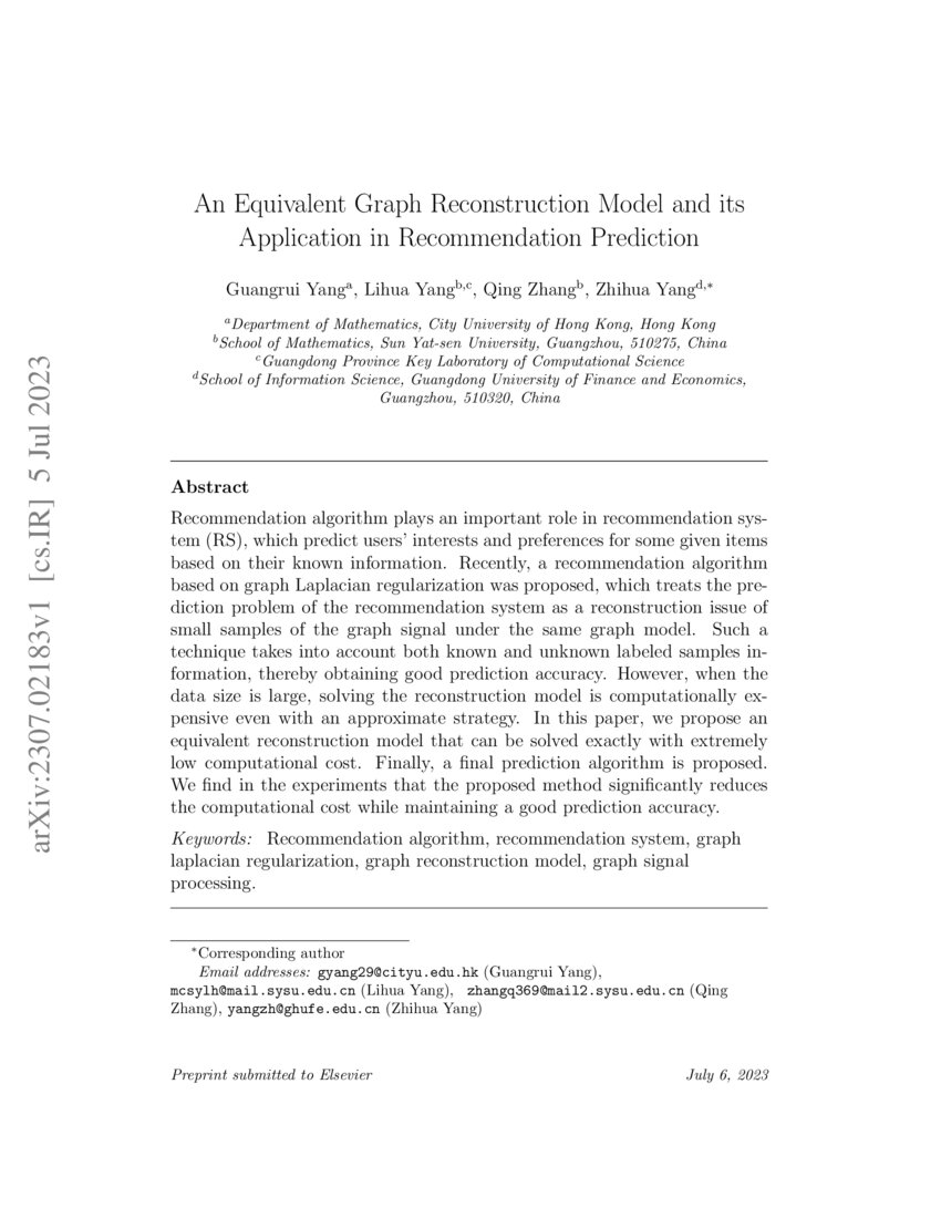 An Equivalent Graph Reconstruction Model and its Application in ...