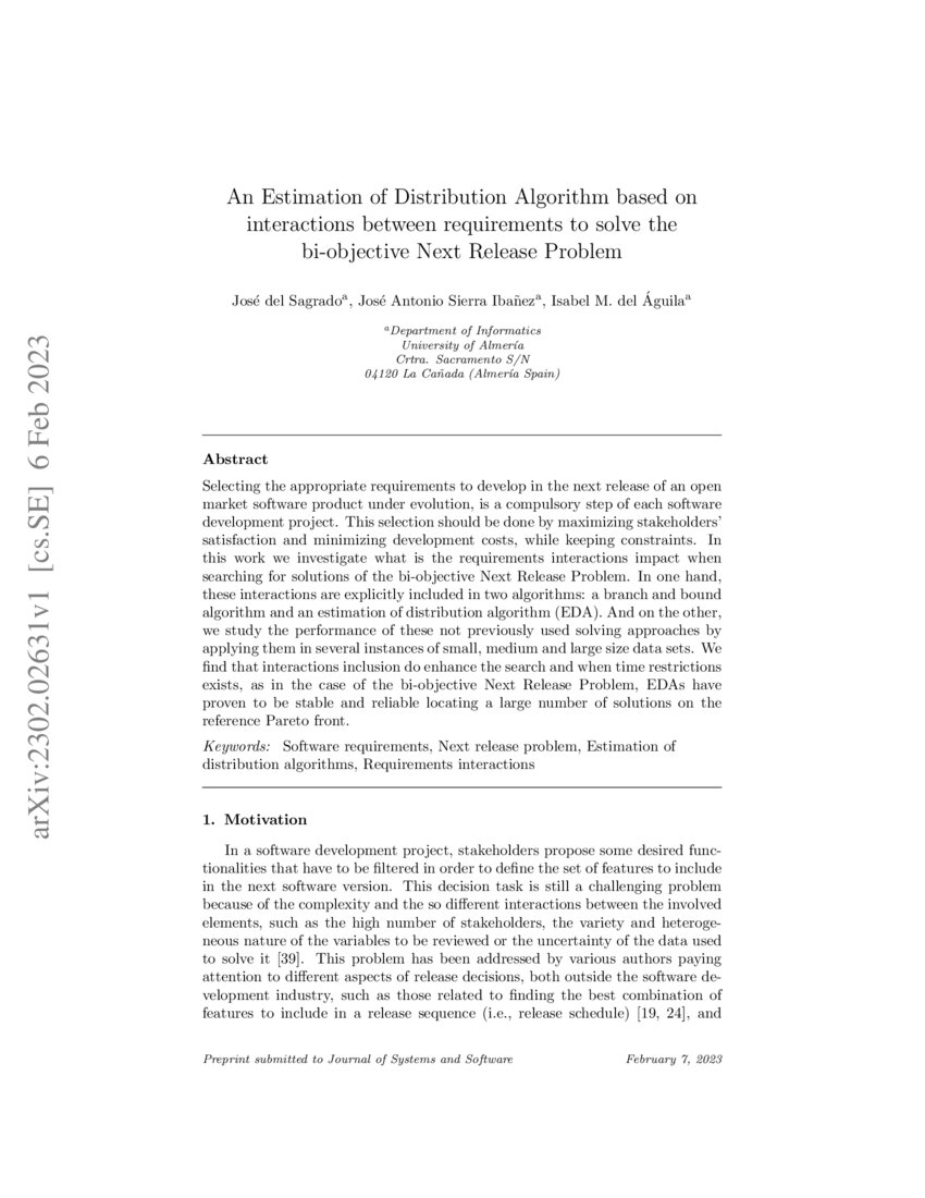 An Estimation Of Distribution Algorithm Based On Interactions Between Requirements To Solve The