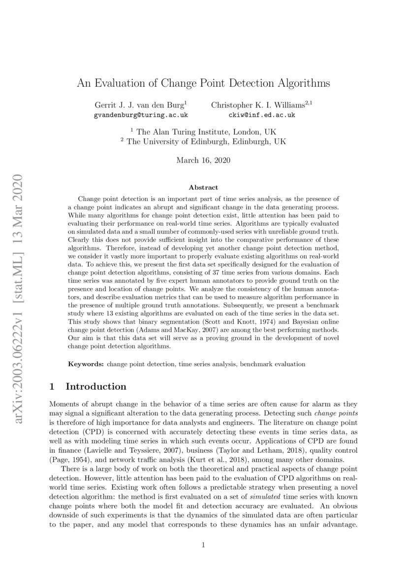 An Evaluation of Change Point Detection Algorithms | DeepAI