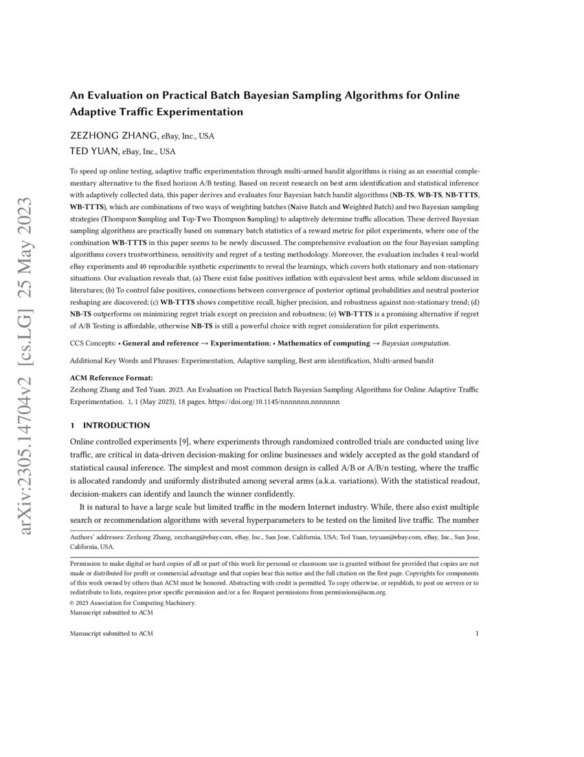 An Evaluation On Practical Batch Bayesian Sampling Algorithms For Online Adaptive Traffic 