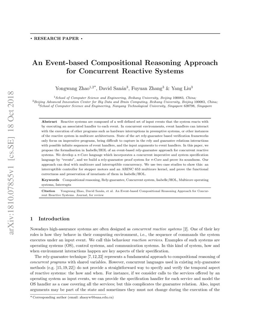 An Event Based Compositional Reasoning Approach For Concurrent Reactive Systems Deepai 3653