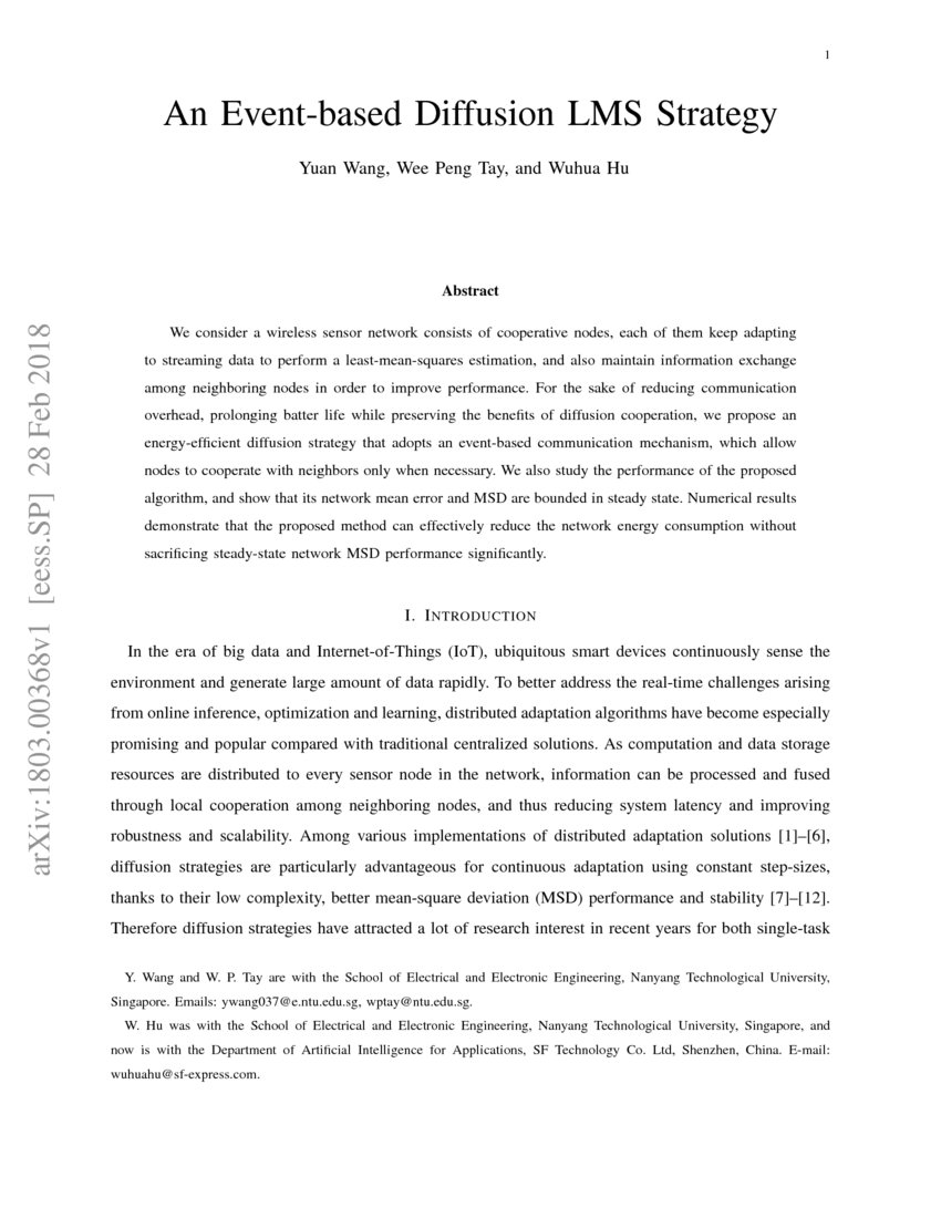 An Event-based Diffusion LMS Strategy | DeepAI