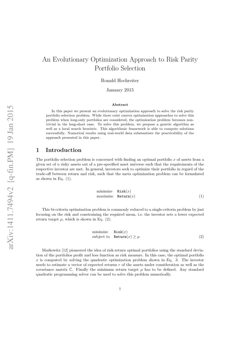 An Evolutionary Optimization Approach to Risk Parity Portfolio ...