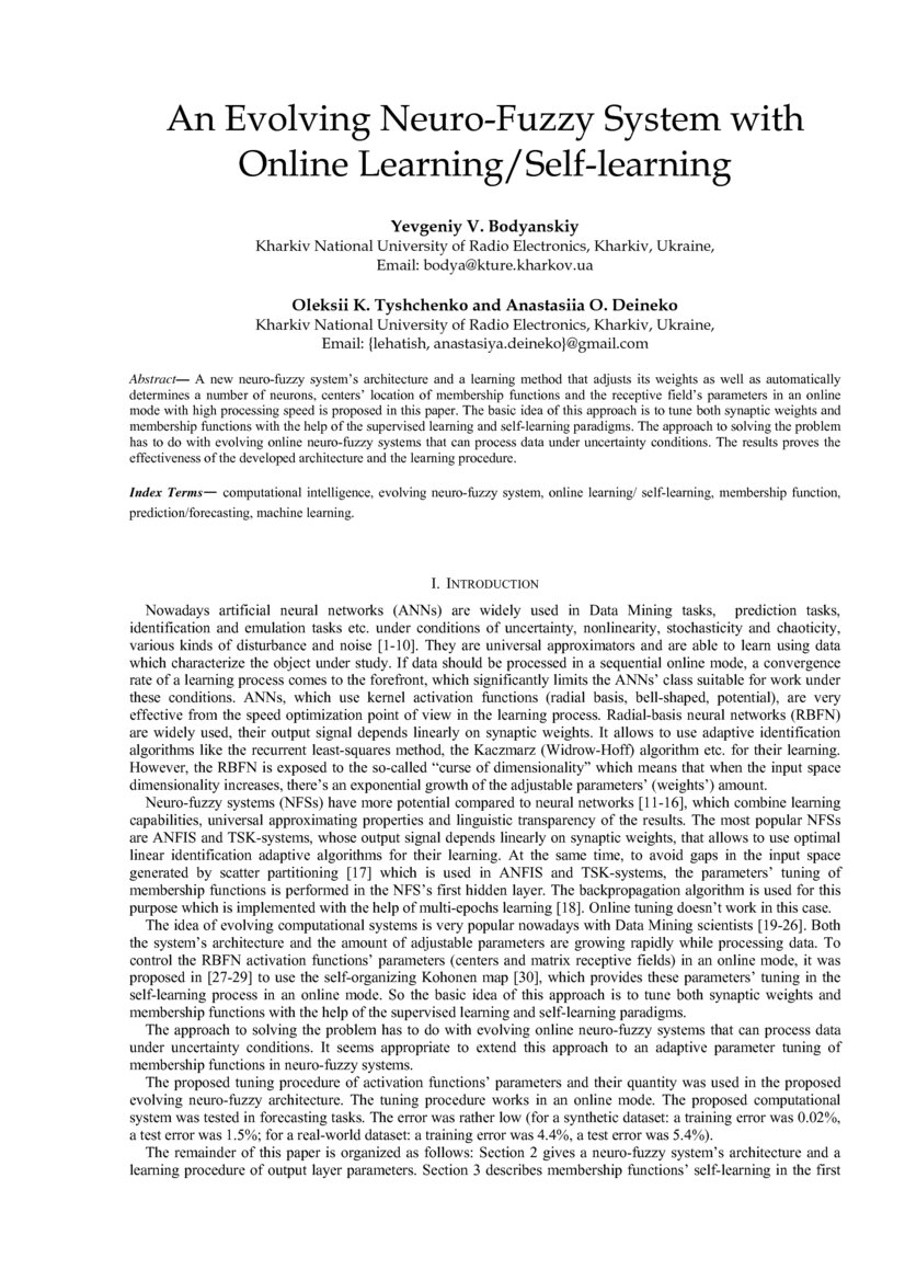 An Evolving Neuro-Fuzzy System with Online Learning/Self-learning | DeepAI