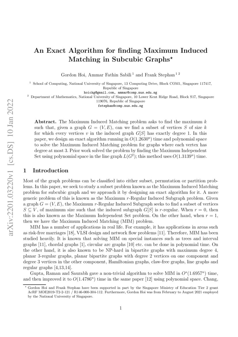 An Exact Algorithm For Finding Maximum Induced Matching In Subcubic Graphs Deepai