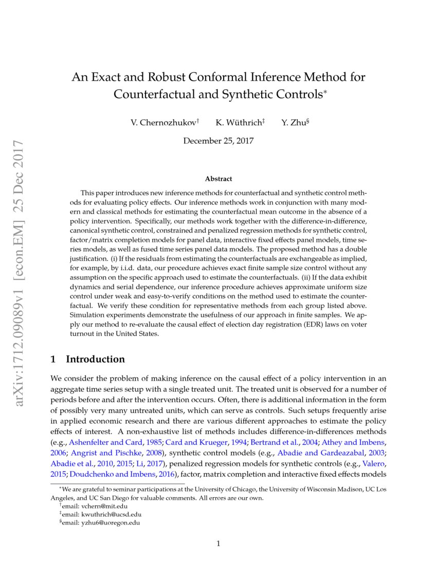 An Exact And Robust Conformal Inference Method For Counterfactual And Synthetic Controls Deepai