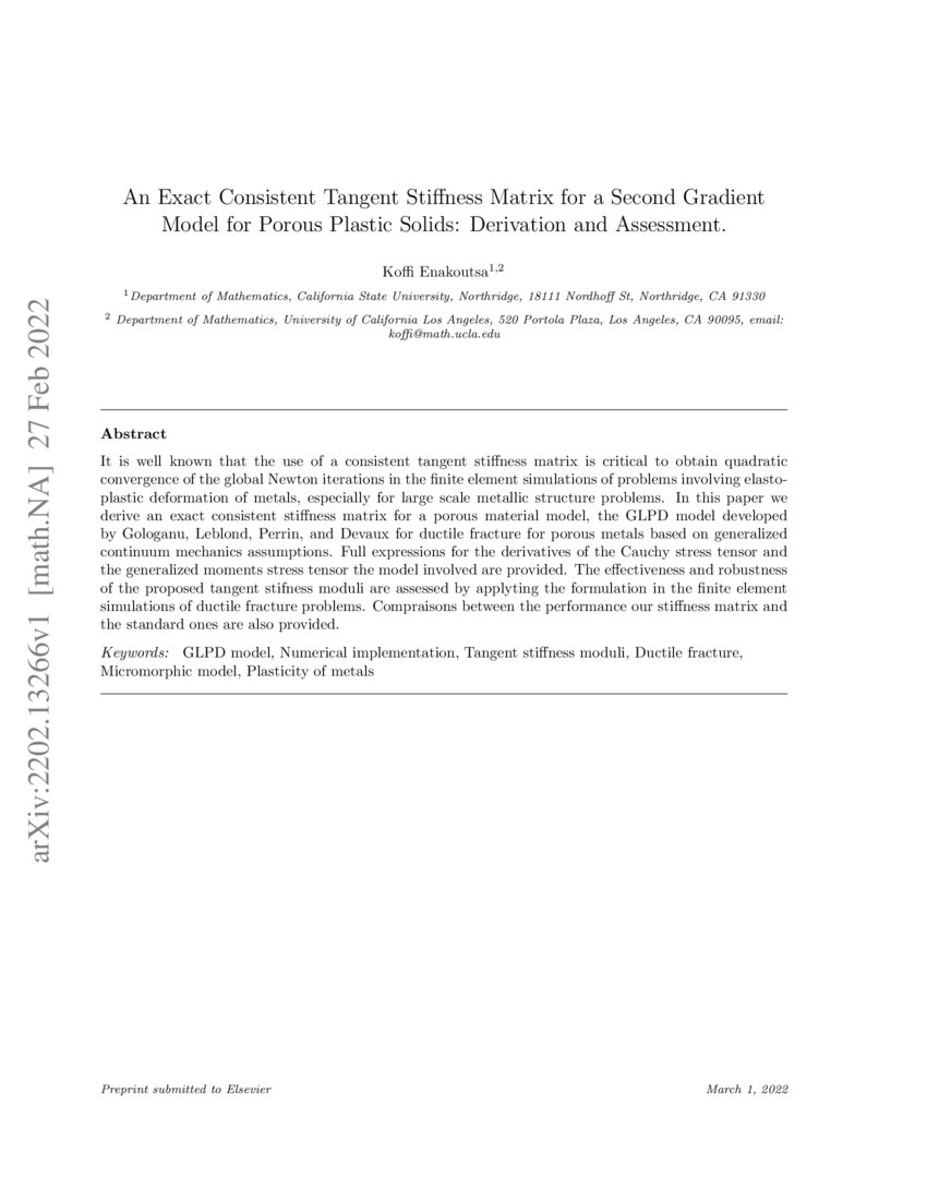 An Exact Consistent Tangent Stiffness Matrix for a Second Gradient ...