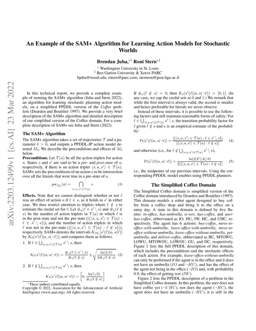 An Example Of The Sam Algorithm For Learning Action Models For
