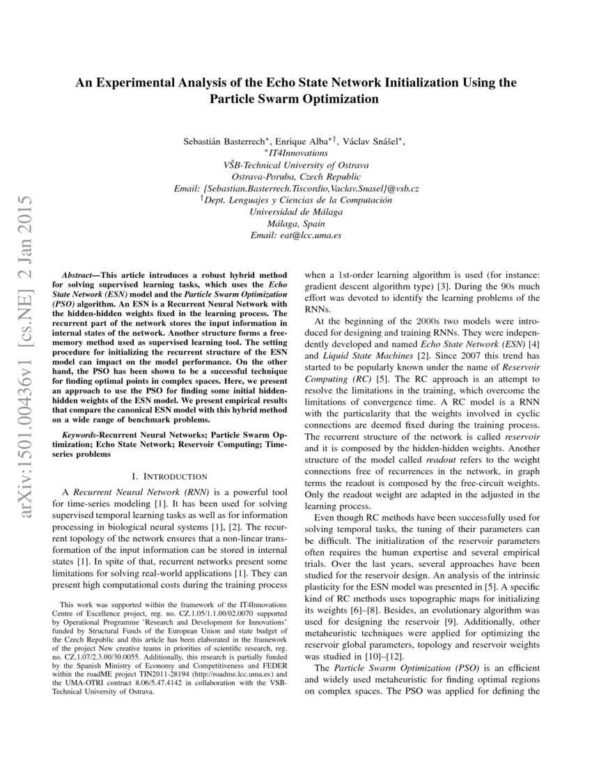 An Experimental Analysis Of The Echo State Network Initialization Using The Particle Swarm