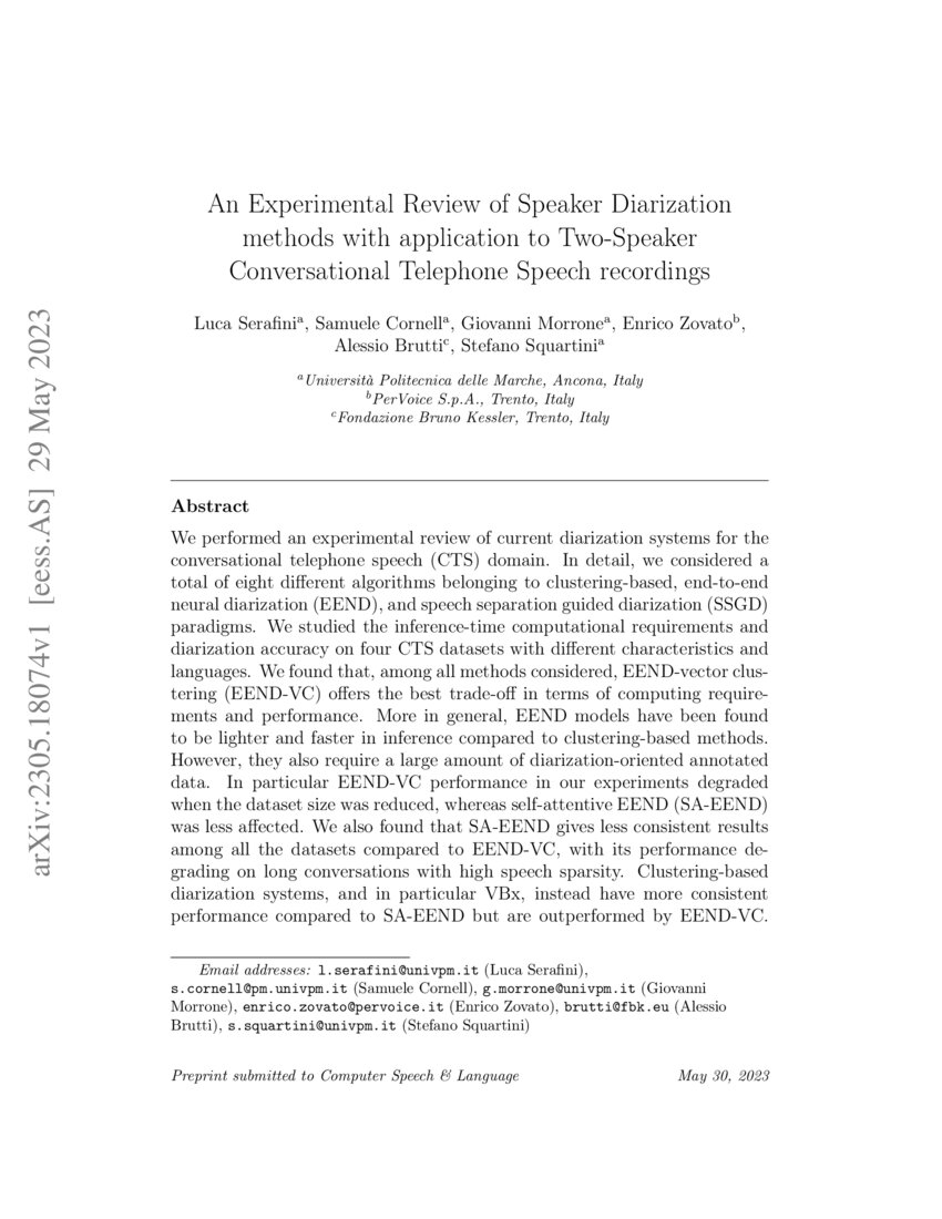 An Experimental Review Of Speaker Diarization Methods With Application To Two Speaker