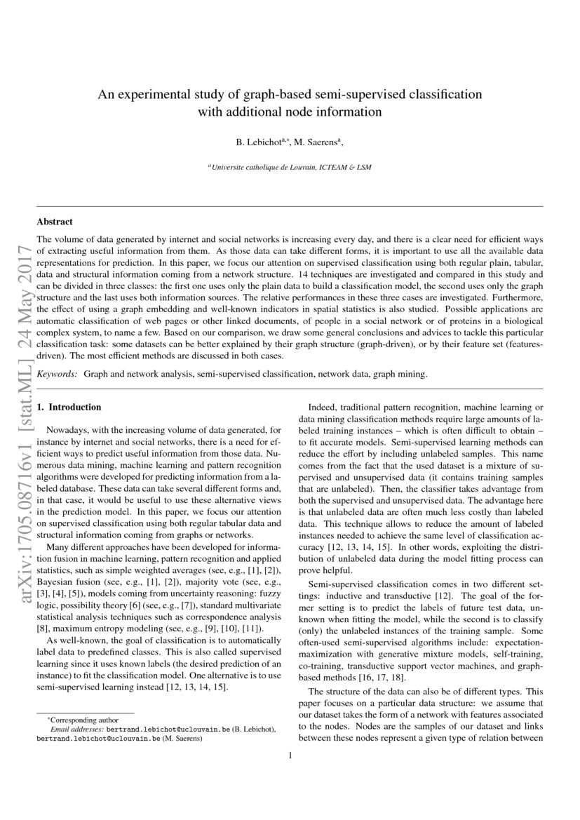 An Experimental Study Of Graph based Semi supervised Classification An Experimental Study Of Graph based Semi supervised Classification