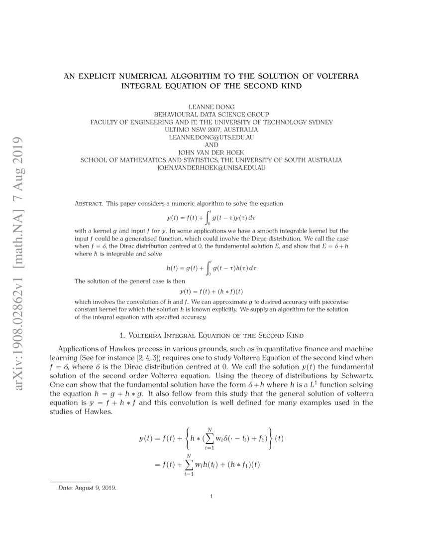 An Explicit Numerical Algorithm To The Solution Of Volterra Integral 9440