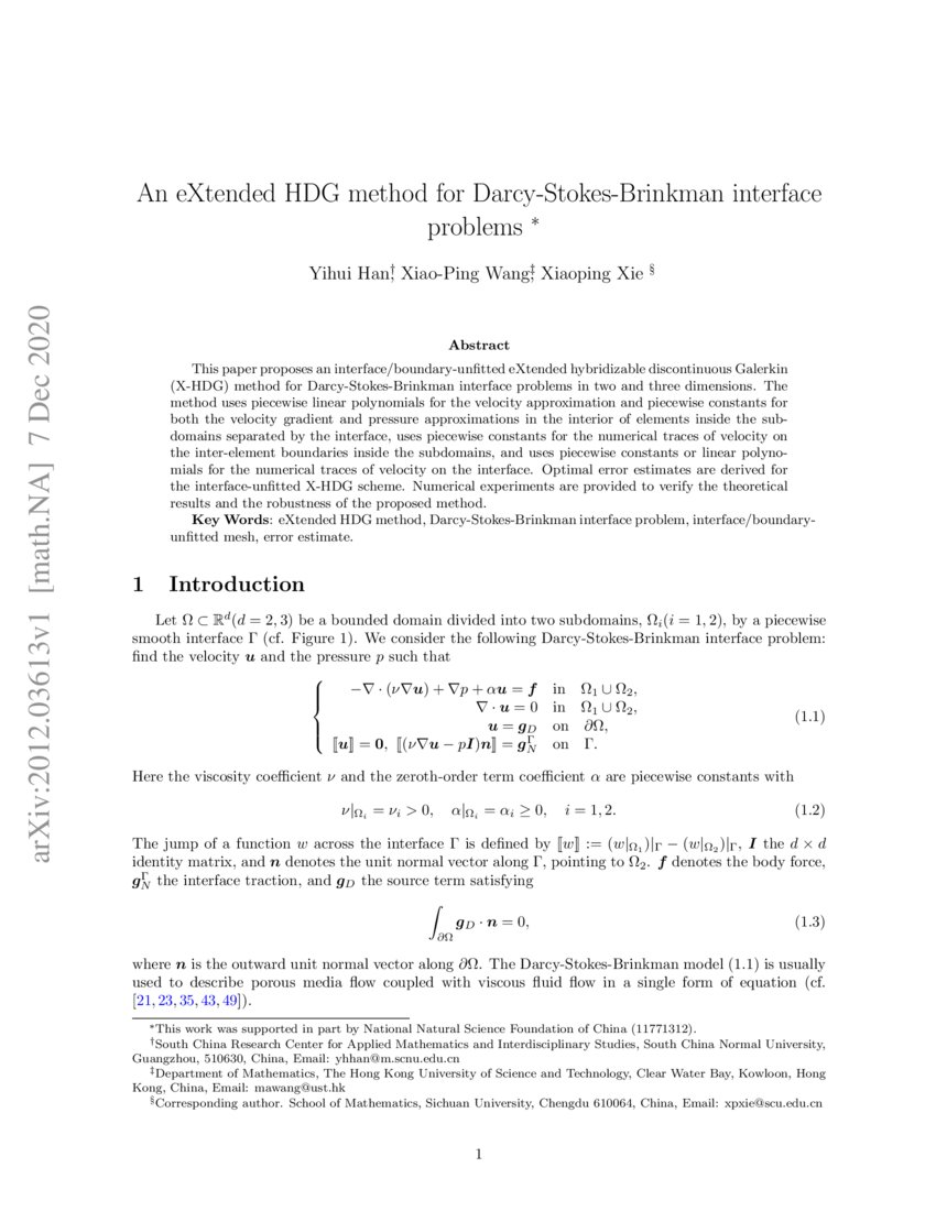 An eXtended HDG method for Darcy-Stokes-Brinkman interface problems | DeepAI