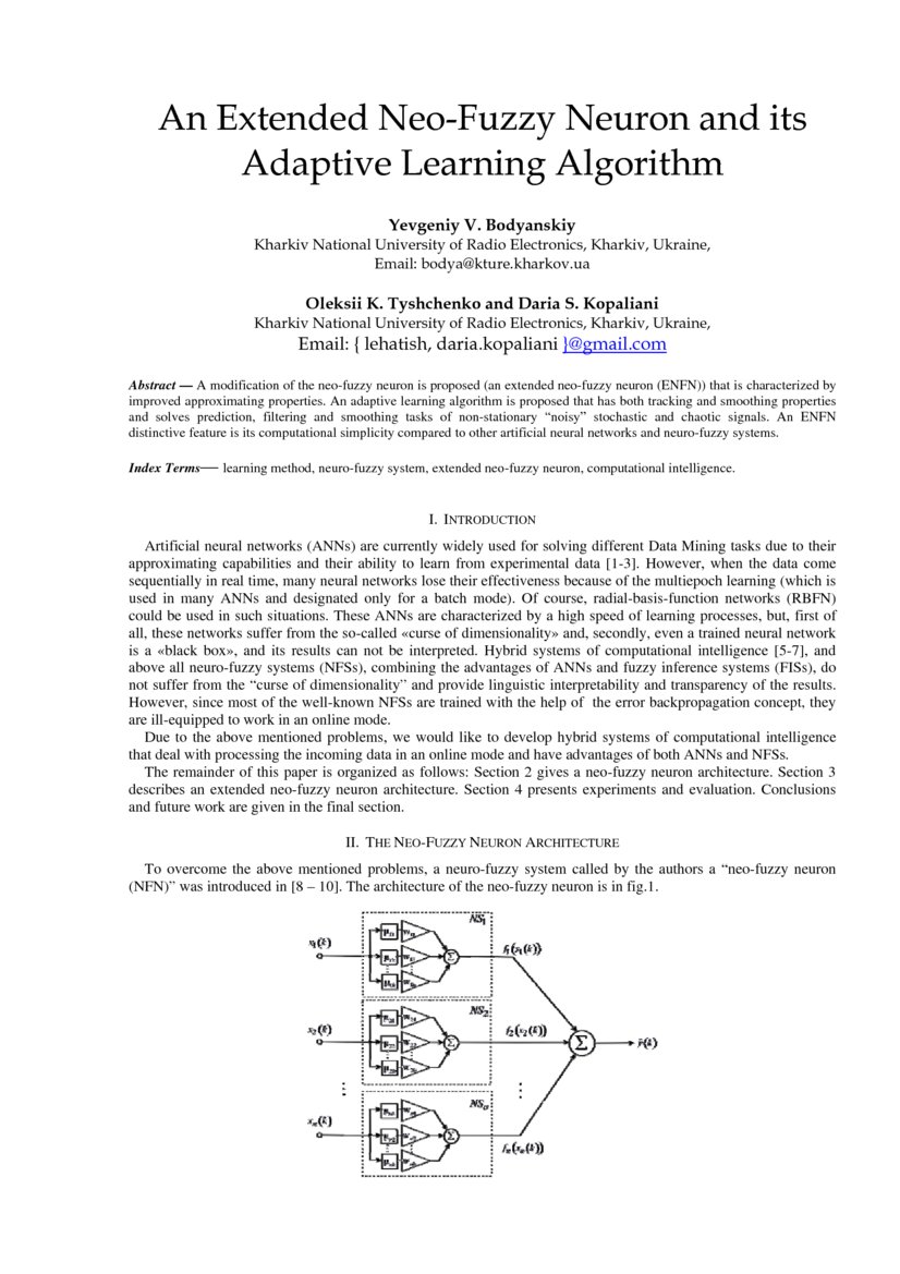 An Extended Neo Fuzzy Neuron And Its Adaptive Learning Algorithm Deepai 4050