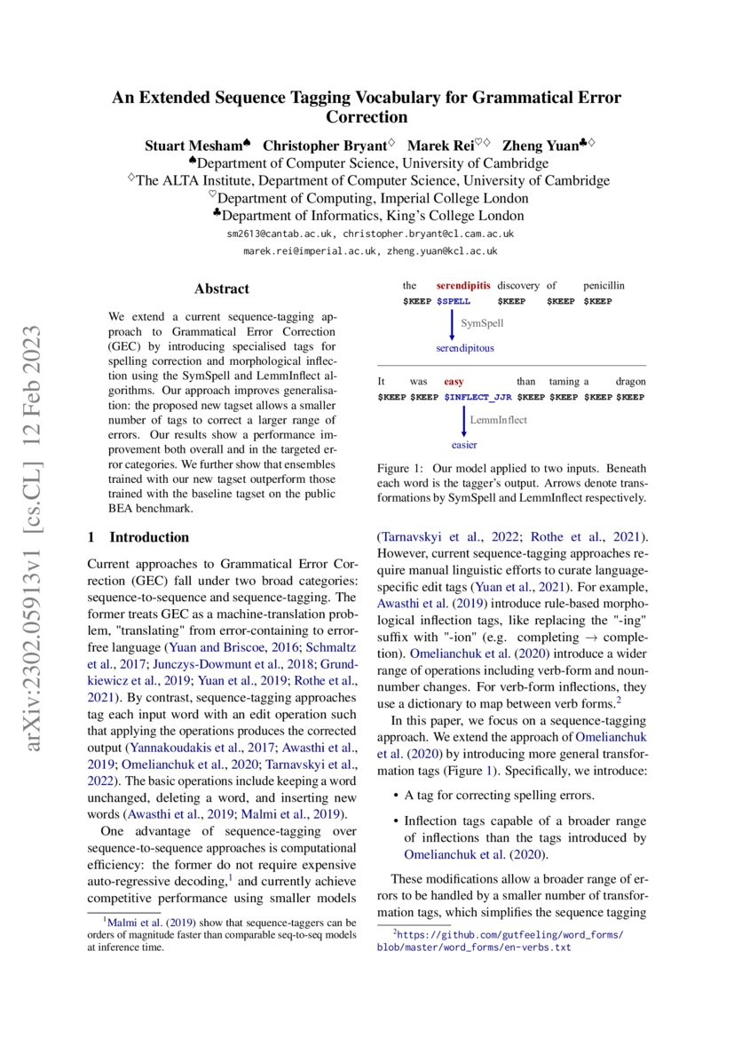 An Extended Sequence Tagging Vocabulary For Grammatical Error Correction Deepai