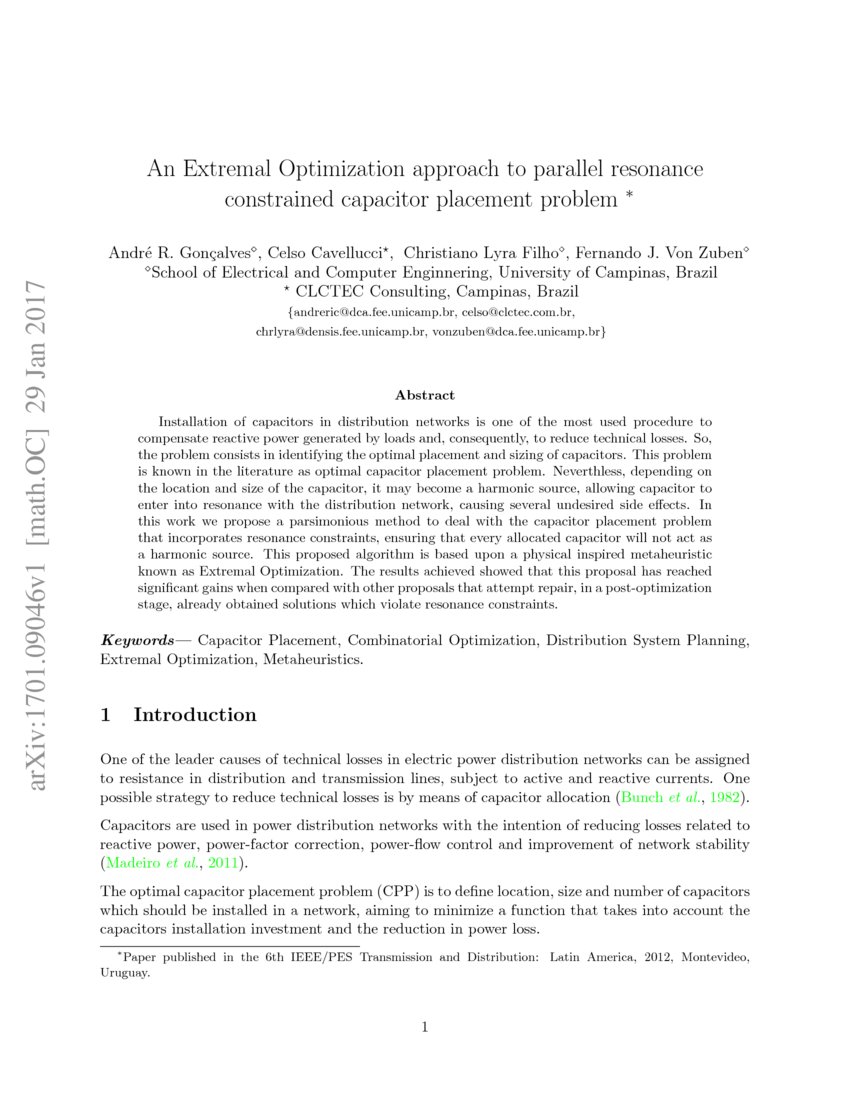 An Extremal Optimization approach to parallel resonance constrained capacitor placement problem ...