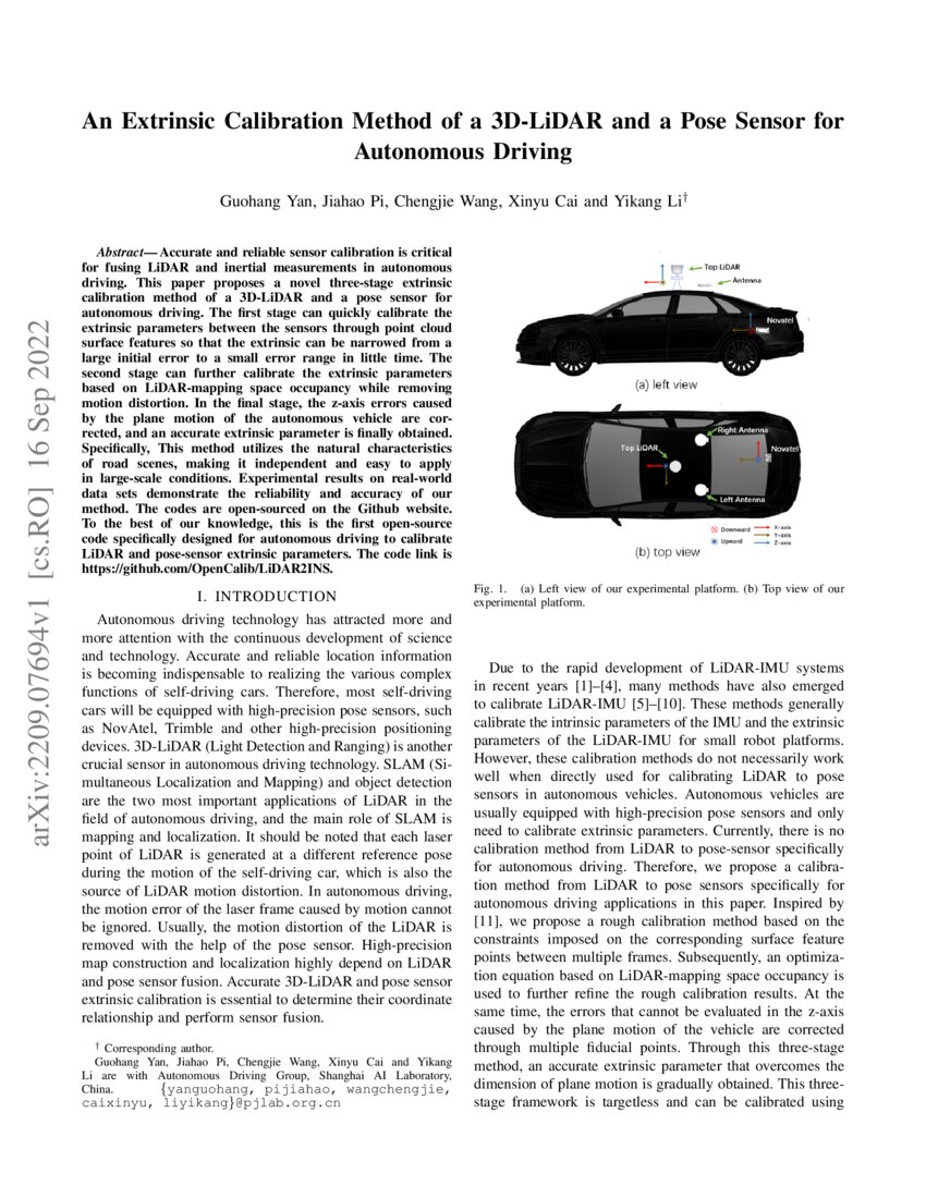 An Extrinsic Calibration Method Of A 3d Lidar And A Pose Sensor For Autonomous Driving Deepai 