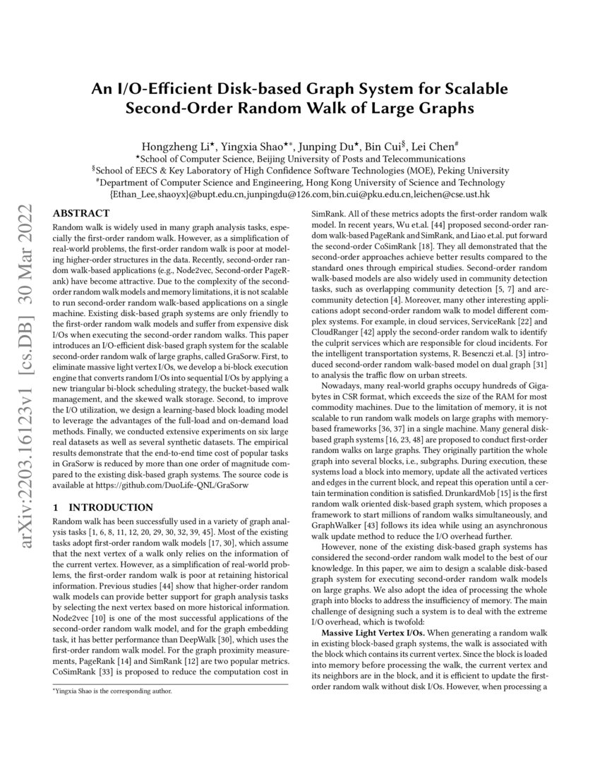 An Io Efficient Disk Based Graph System For Scalable Second Order Random Walk Of Large Graphs