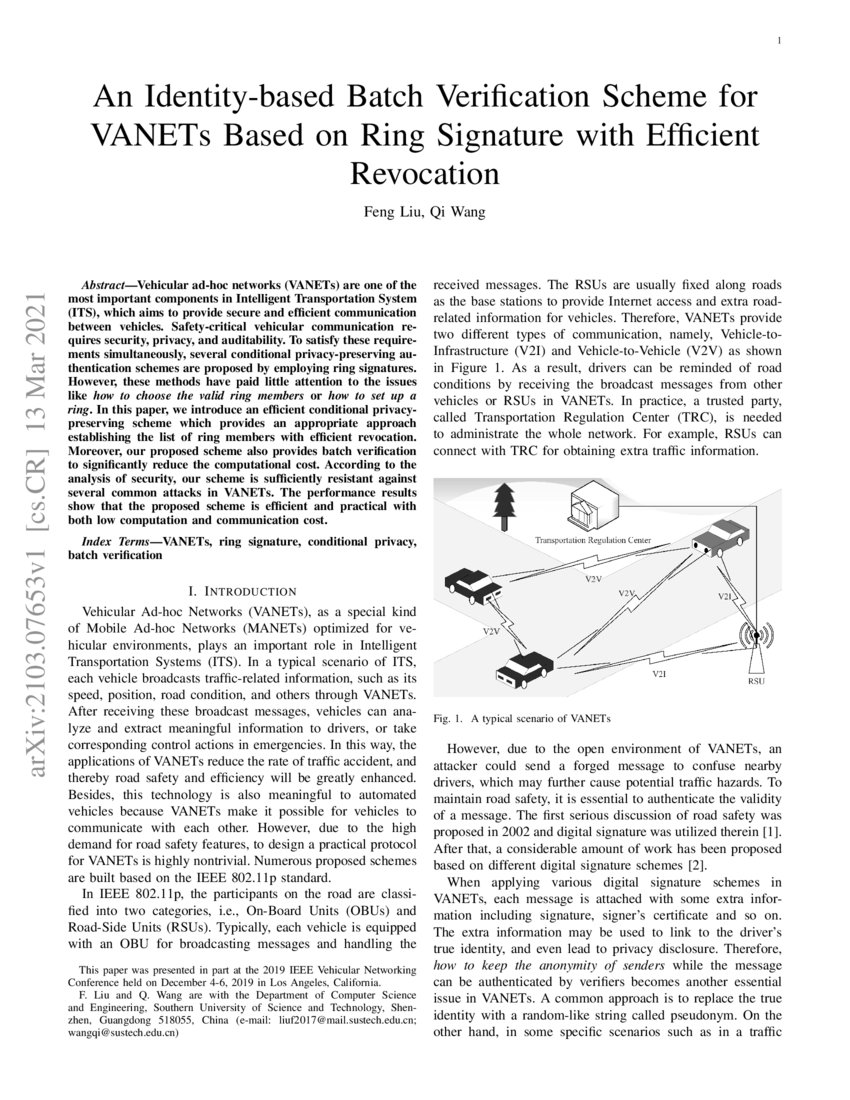 An Identity Based Batch Verification Scheme For Vanets Based On Ring