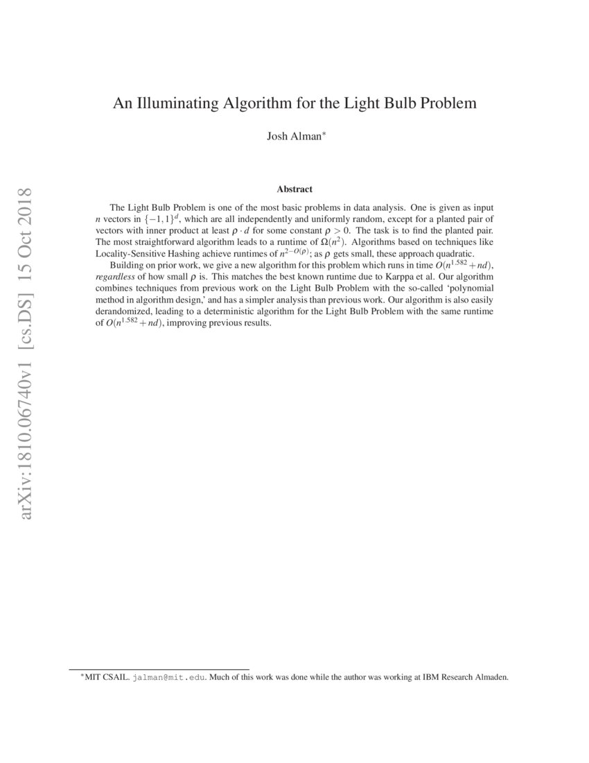An Illuminating Algorithm for the Light Bulb Problem | DeepAI