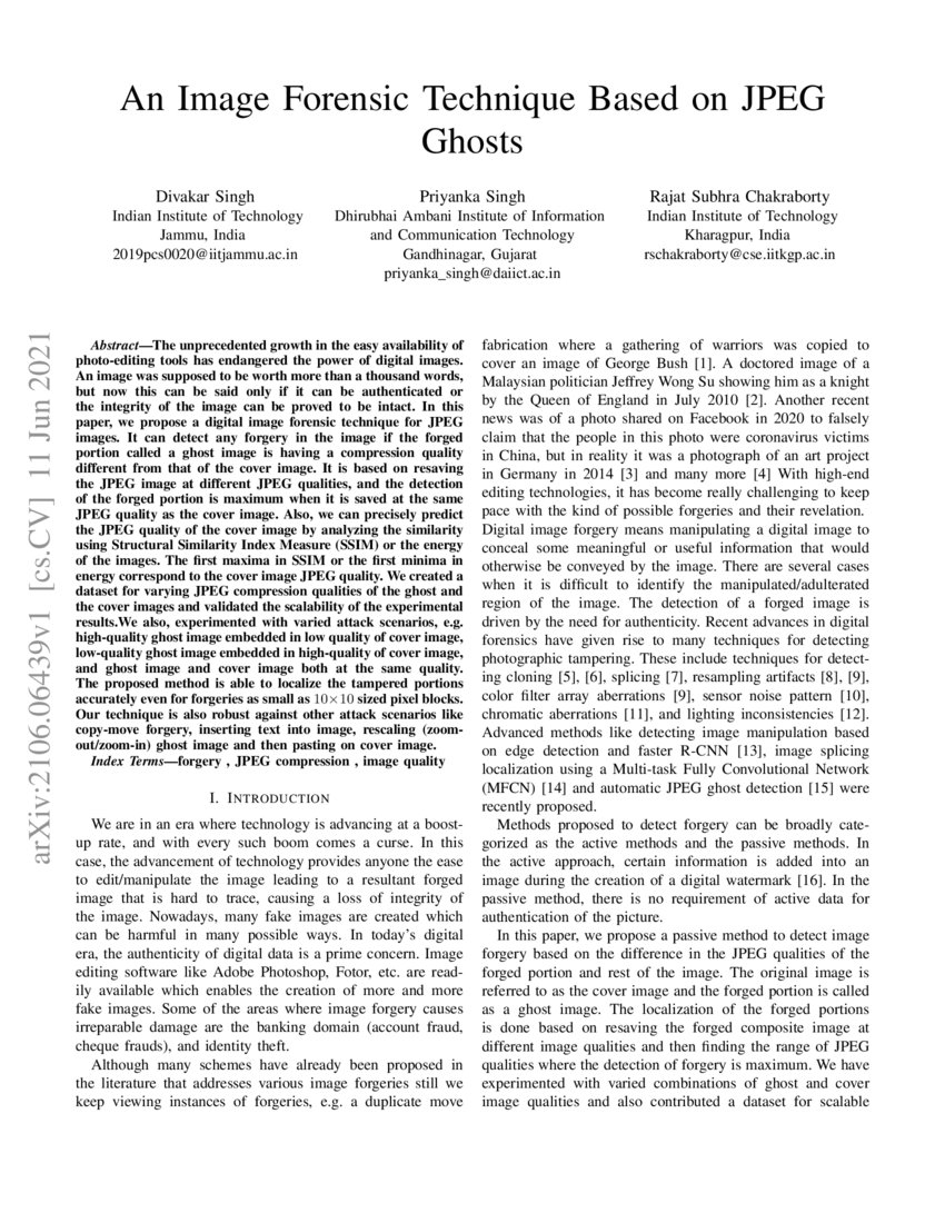 An Image Forensic Technique Based on JPEG Ghosts | DeepAI