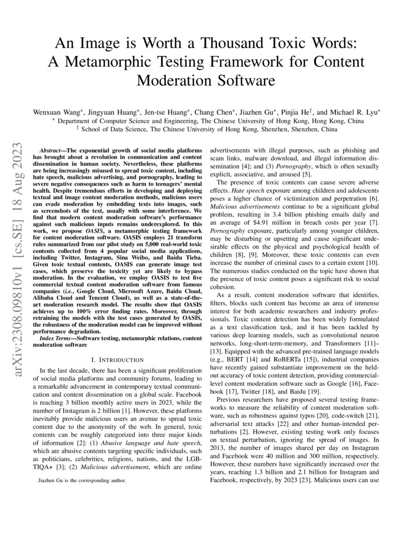 An Image is Worth a Thousand Toxic Words: A Metamorphic Testing ... An Image is Worth a Thousand Toxic Words: A Metamorphic Testing ...