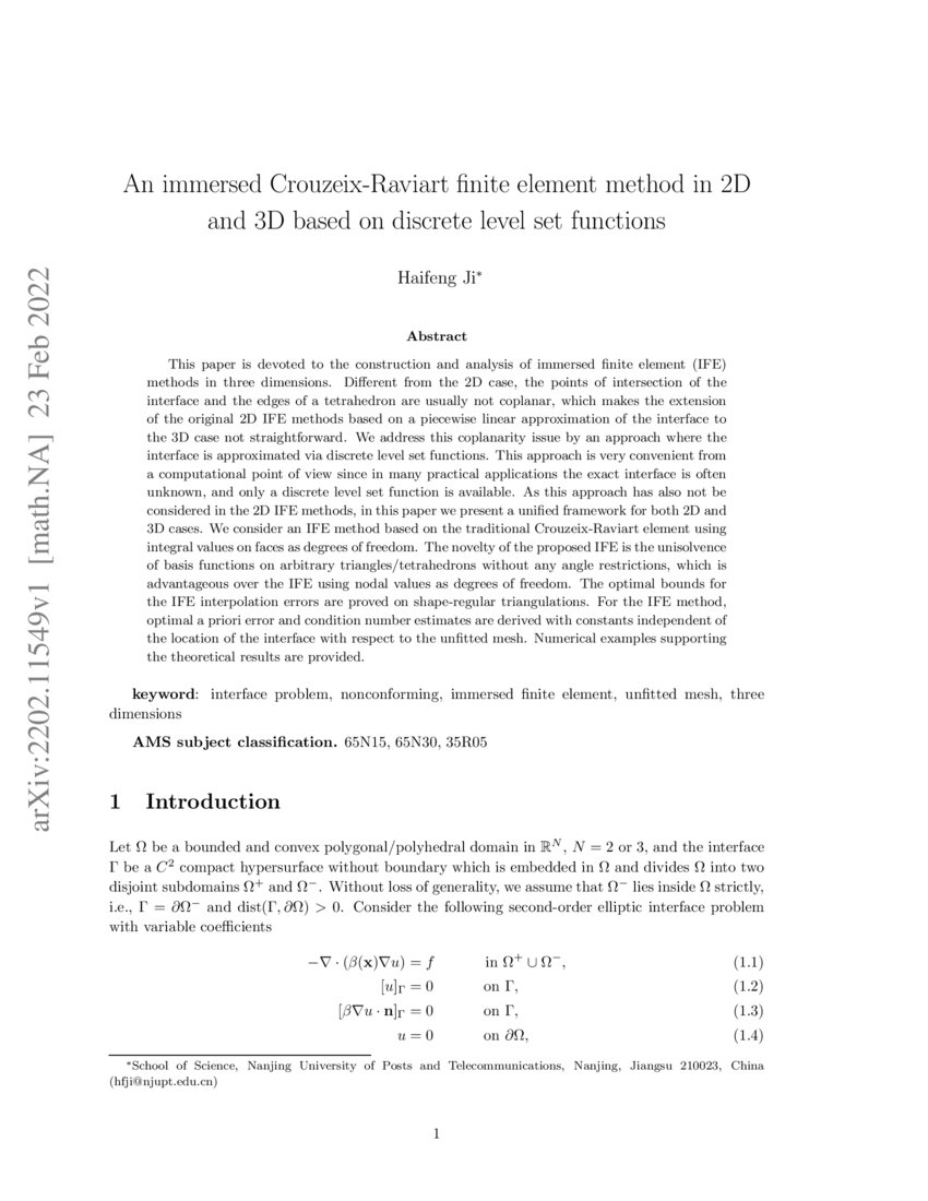 An Immersed Crouzeix Raviart Finite Element Method In 2d And 3d Based On Discrete Level Set