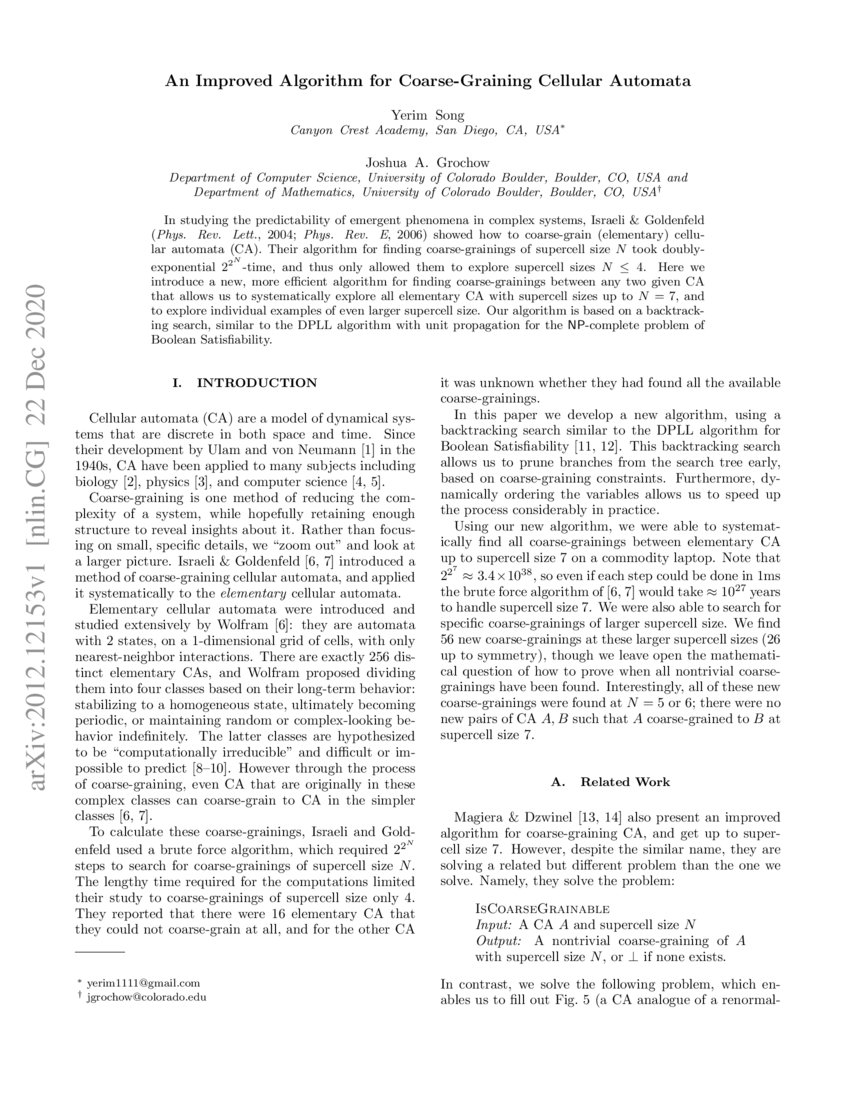 An Improved Algorithm For Coarse Graining Cellular Automata Deepai