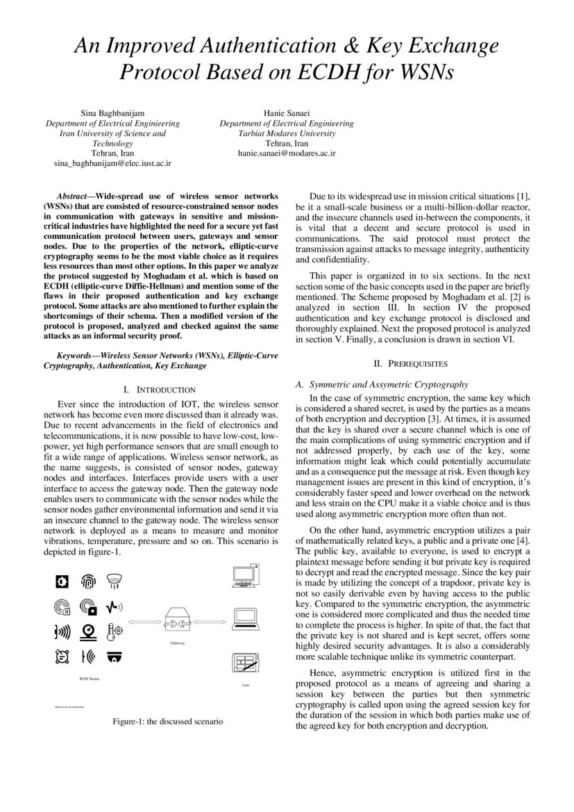 An Improved Authentication Key Exchange Protocol Based on ECDH for WSNs | DeepAI