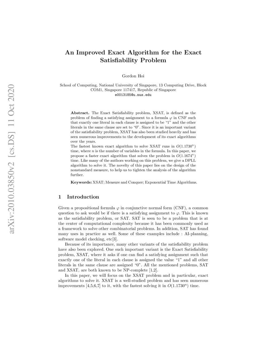 An Improved Exact Algorithm for the Exact Satisfiability Problem | DeepAI